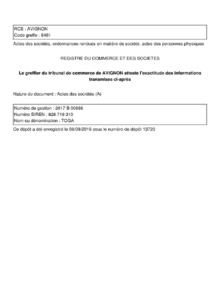 Statuts de la société TOGA S.A.S. | PDF | Action (Finance) | Dividende