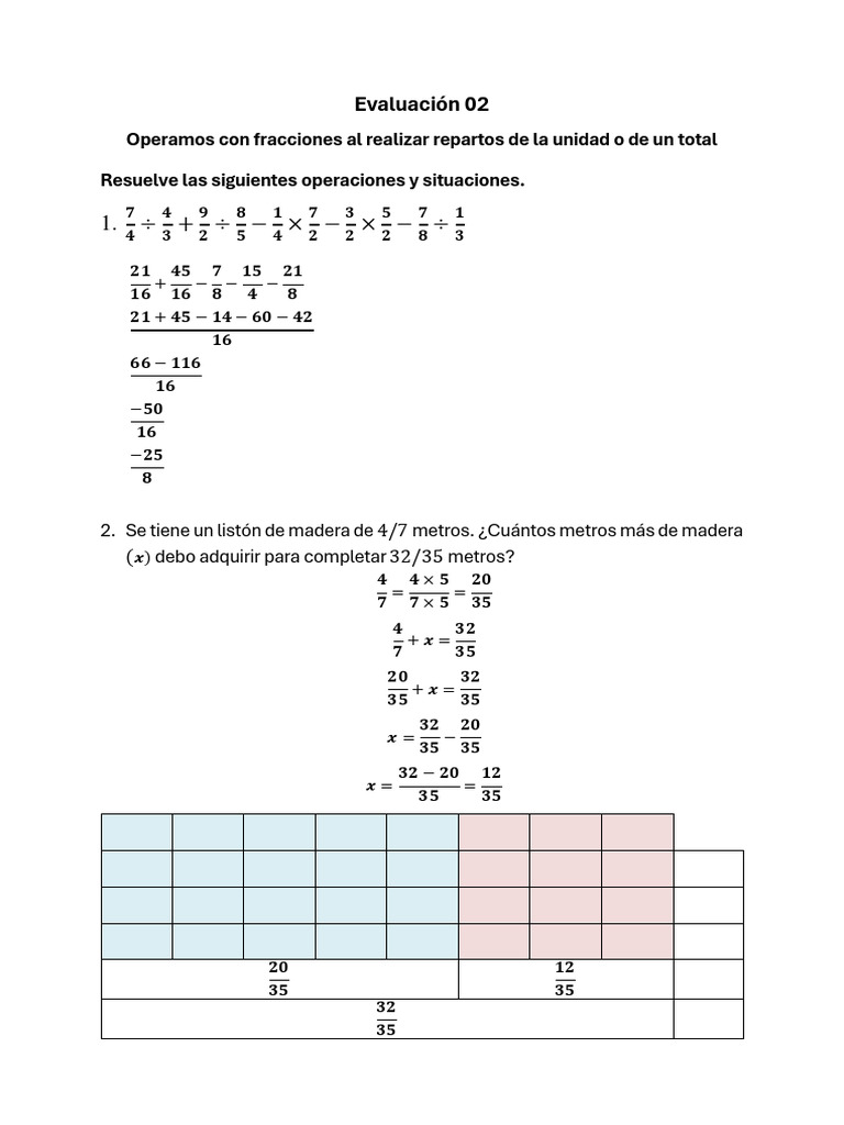 Evaluación 02 - Operaciones Con Fracciones - B - Resuelta | PDF