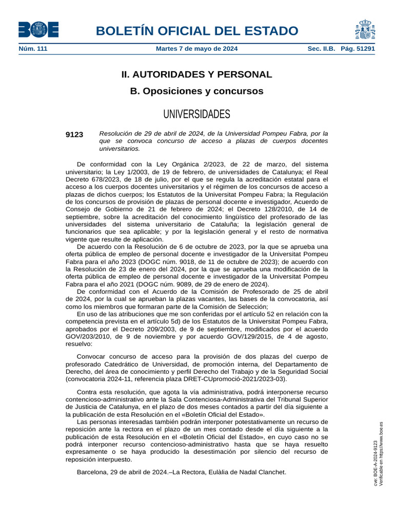 Boe A 2024 9123 | PDF | Cataluña | Gobierno