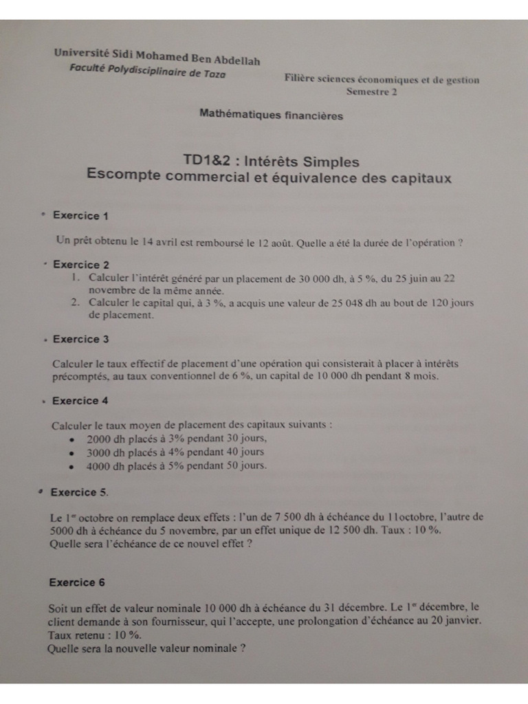 Mathématiques Financières TD + Correction | PDF