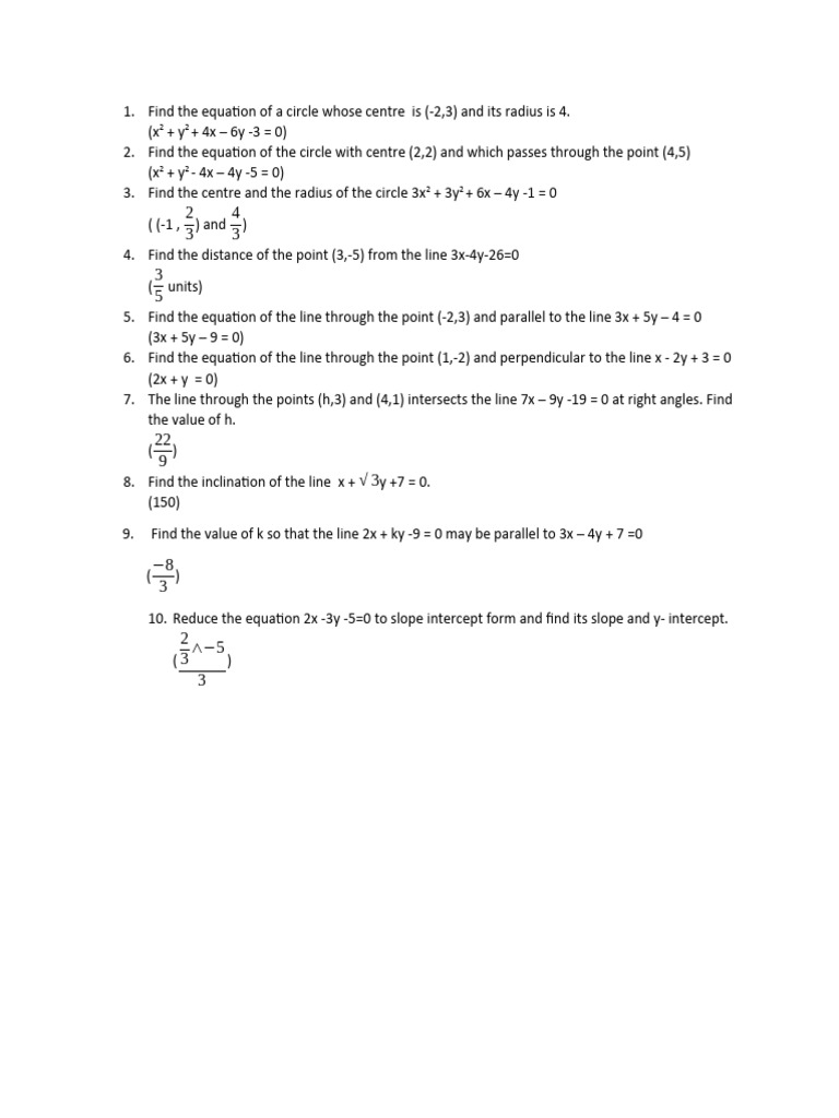 Class 11 Coordinate Geometry Exercises | PDF