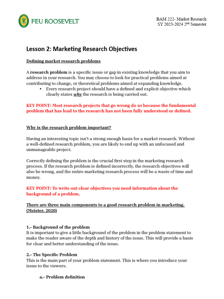 BAM 222 - Lesson 2. Market Research Objectives | PDF | Knowledge ...