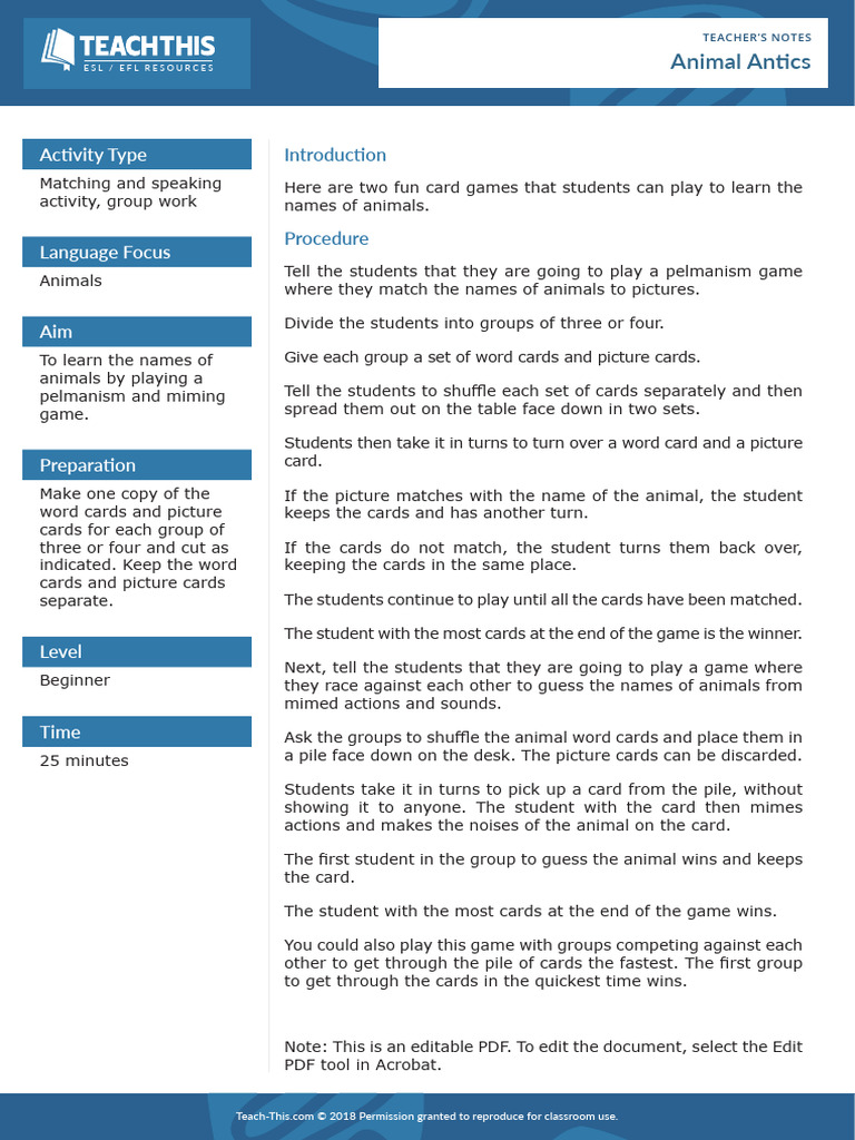 Animal Antics | PDF | English As A Second Or Foreign Language