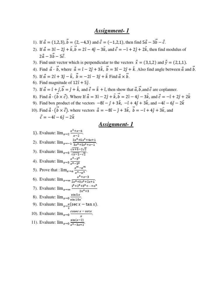 Vector and Limit Calculations Assignment | PDF