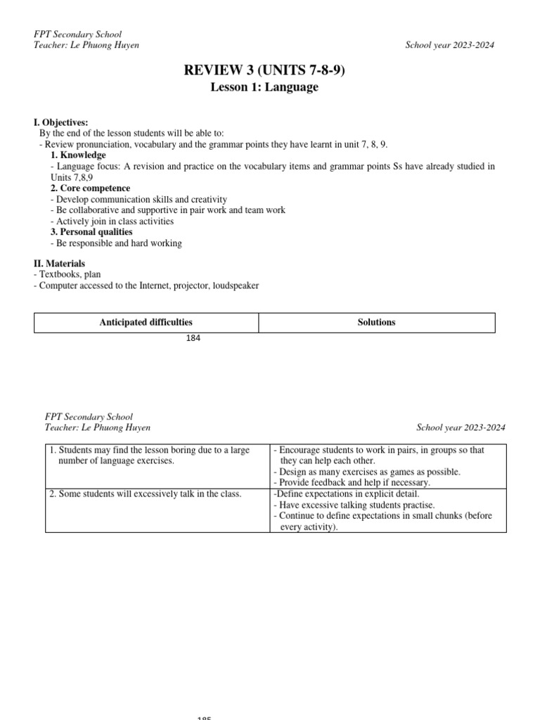 Review 3 GRADE 6 | PDF | Vocabulary | Question