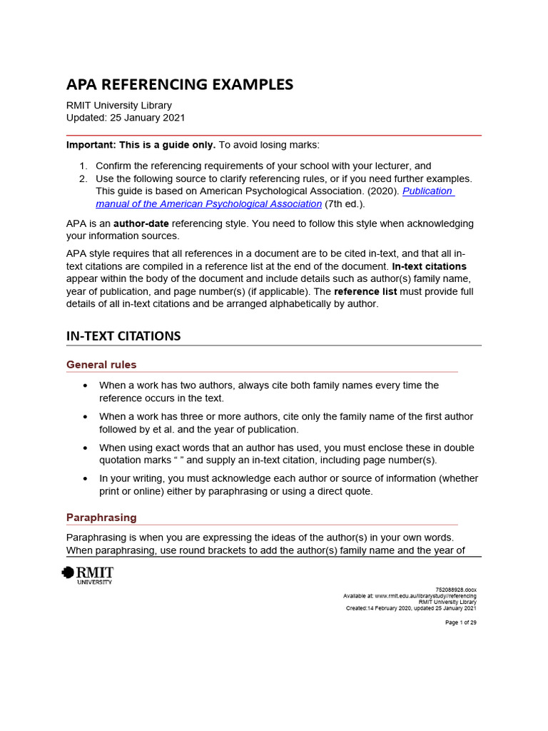 APA-referencing-examples | PDF | Citation | Apa Style