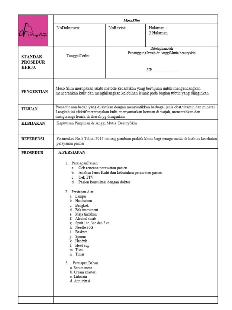 Sop Meso Slim 1 | PDF | Kesehatan Holistik