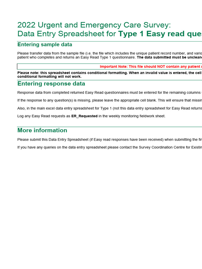 Data Entry Spreadsheet - Easy Read - Type 1 | PDF | Spreadsheet ...