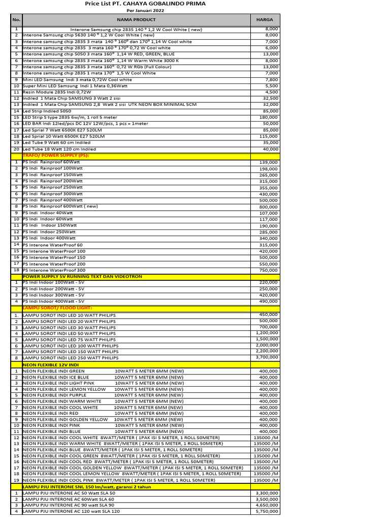 LED & Power Supply Price List 2022 | PDF | Electronics | Light