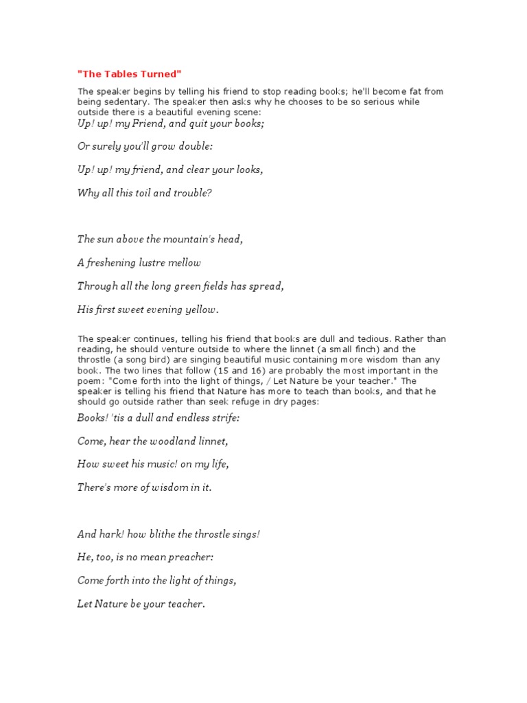 The Tables Turned | PDF | Poems | British Poetry