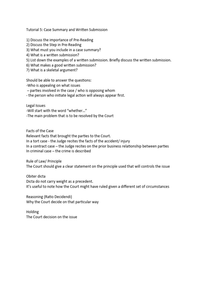 Case Summary and Written Submission | PDF | Obiter Dictum | Precedent