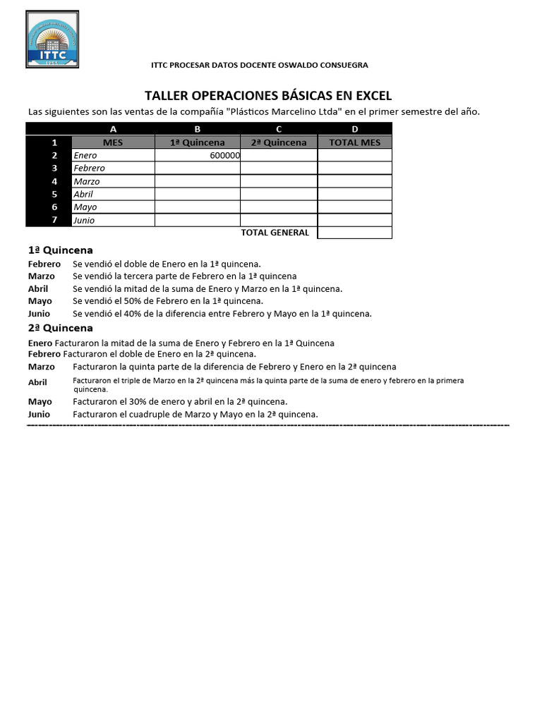 Taller 0 Operaciones Basicas en Excel | PDF