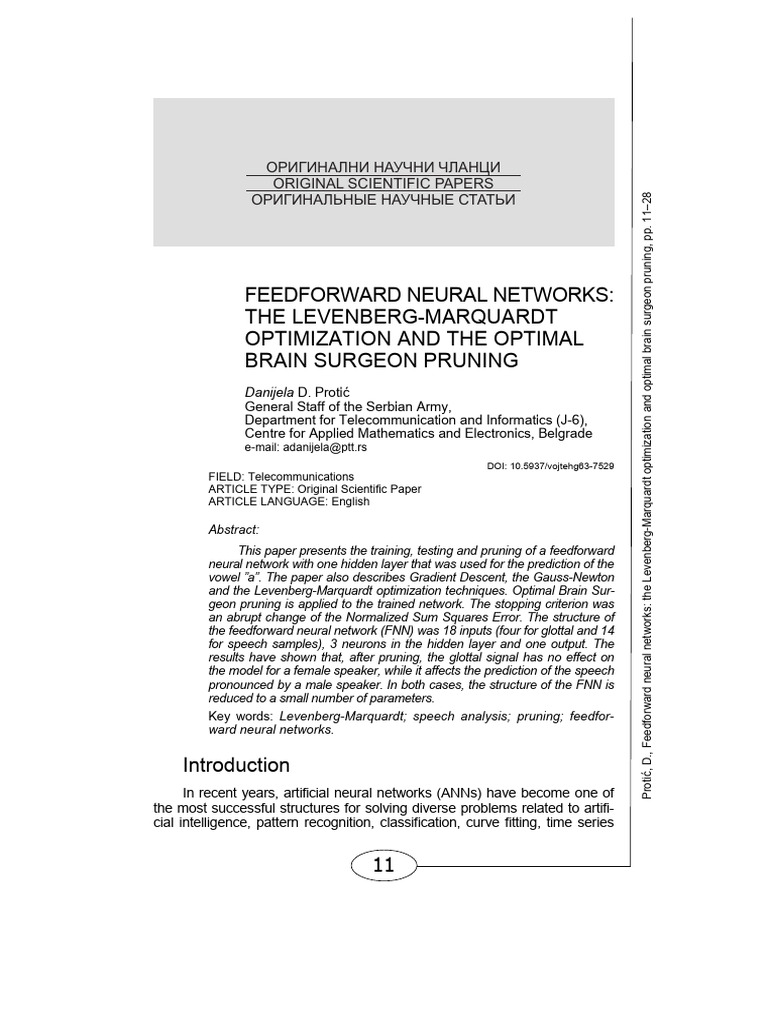 The Levenberg Marquardt Optimization and The Optimal Brain Surgeon Pruning | PDF | Artificial ...