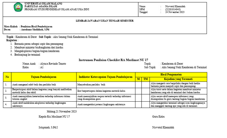Uts Penilaian Checklist | PDF