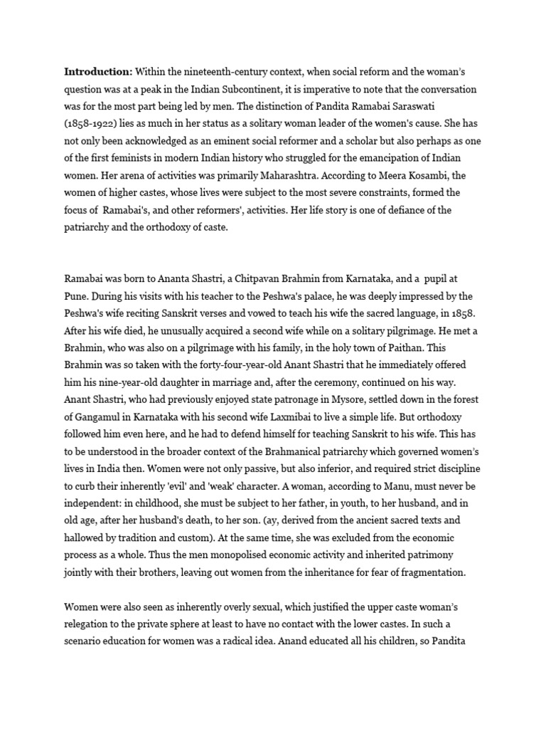 Ramabai On Patriarchy Polsc Answer | PDF | Widow Ramabai On Patriarchy Polsc Answer | PDF | Widow