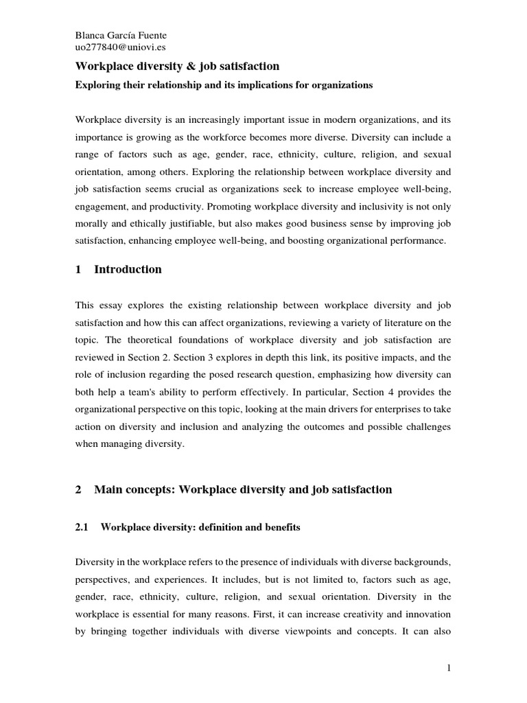 Workplace Diversity & Job Satisfaction SoW | PDF | Diversity (Business ...