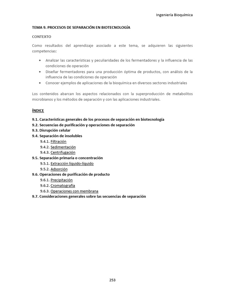IB - Tema 9 - 2024 | PDF | Filtración | Biotecnología