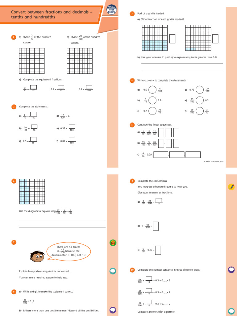 Y7 Autumn Block 5 WO4 Convert Between Fractions and Decimals Tenths and ...