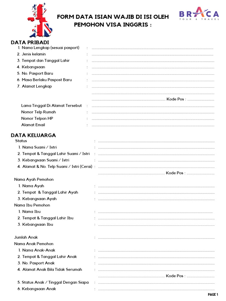 Form Data Isian Visa Uk | PDF