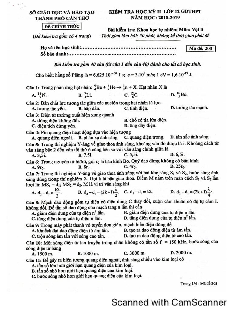 VAT LY 12 HK2 CẦN THƠ | PDF