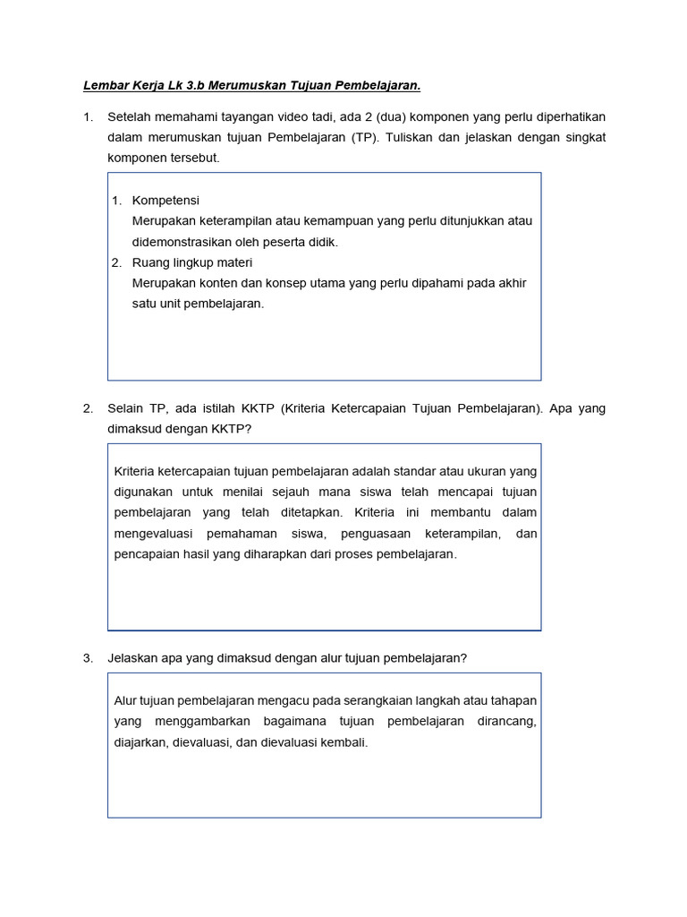 Lembar Kerja LK 3.b Merumuskan Tujuan Pembelajaran | PDF