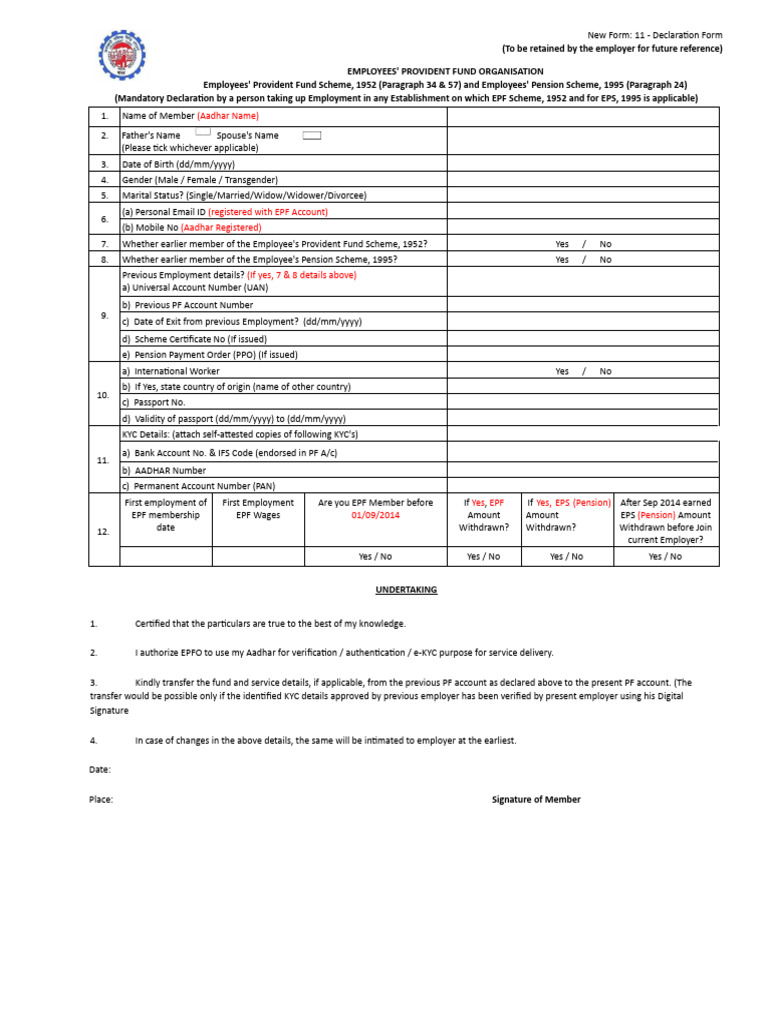 EPF Form 11 - Revised | PDF