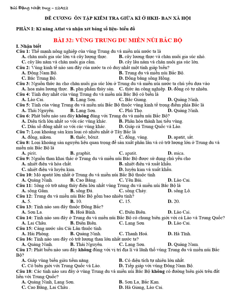Ôn Tập Kiểm Tra Giữa Kì ở Hkii Ban Xã Hội Năm 2024 | PDF