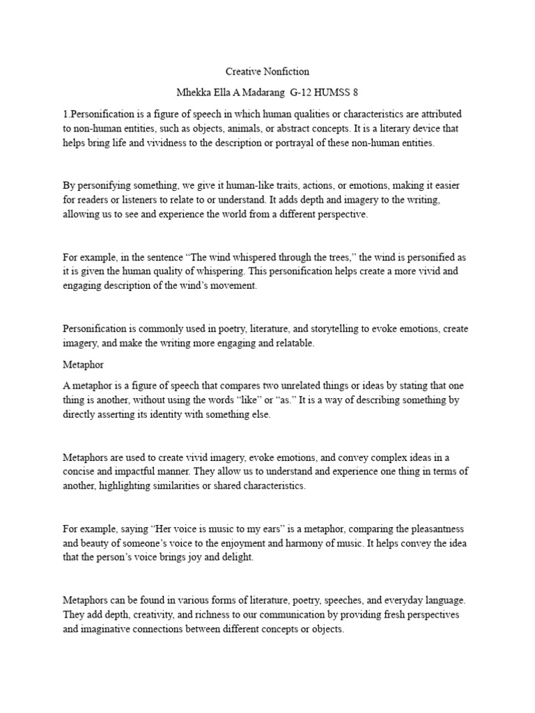 Creative Nonfiction Activities and Notes | PDF | Metaphor | Irony