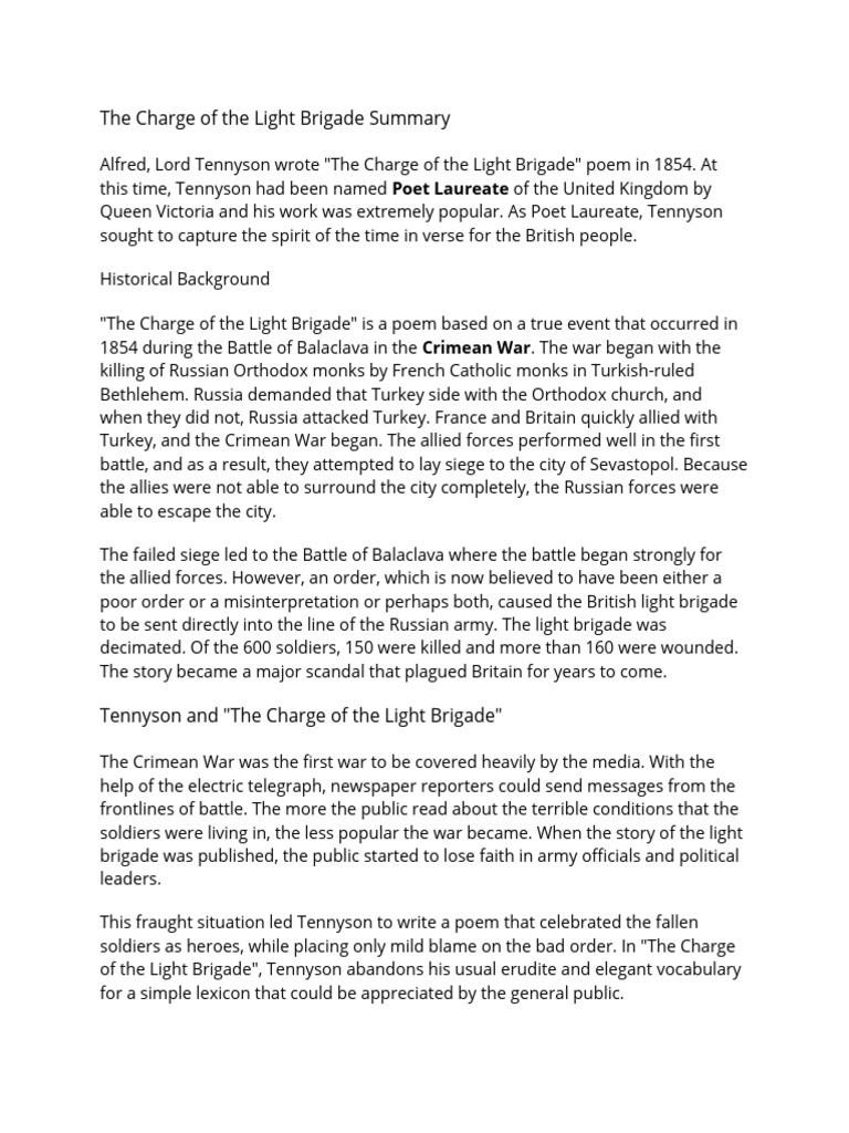 The Charge of The Light Brigade | PDF | Crimean War | Poetry