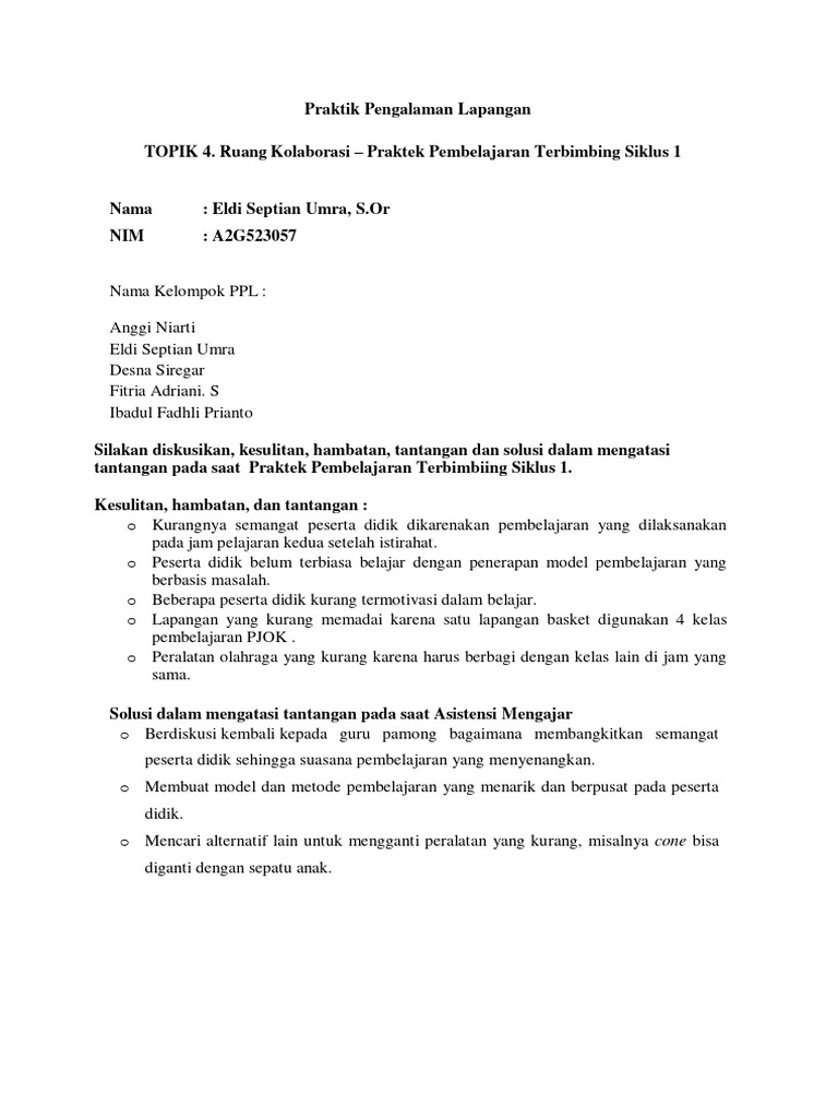 TOPIK 4. PPL - Ruang Kolaborasi Siklus 1 - ELDI SEPTIAN UMRA | PDF