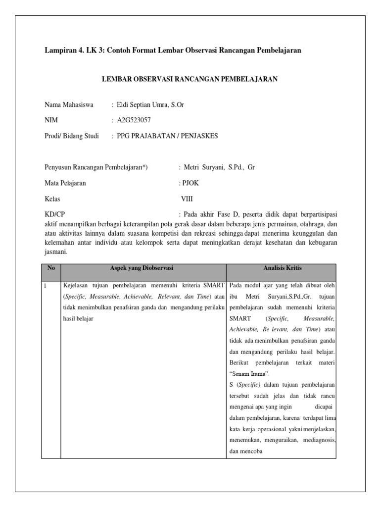 Topik 4.4 Unggah LK 3 - Siklus 1 - Lembar Observasi Karakteristik Peserta Didik - ELDI SEPTIAN ...
