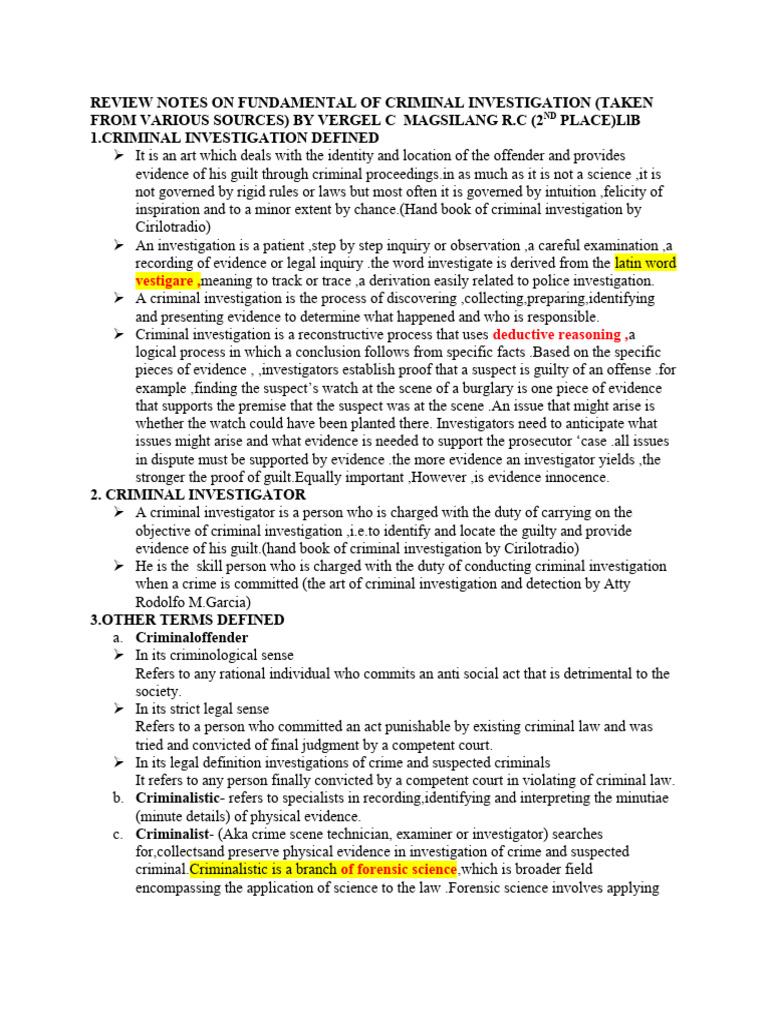 Lecture On Fundamental of Crim Investigation | PDF | Crime Scene | Crimes