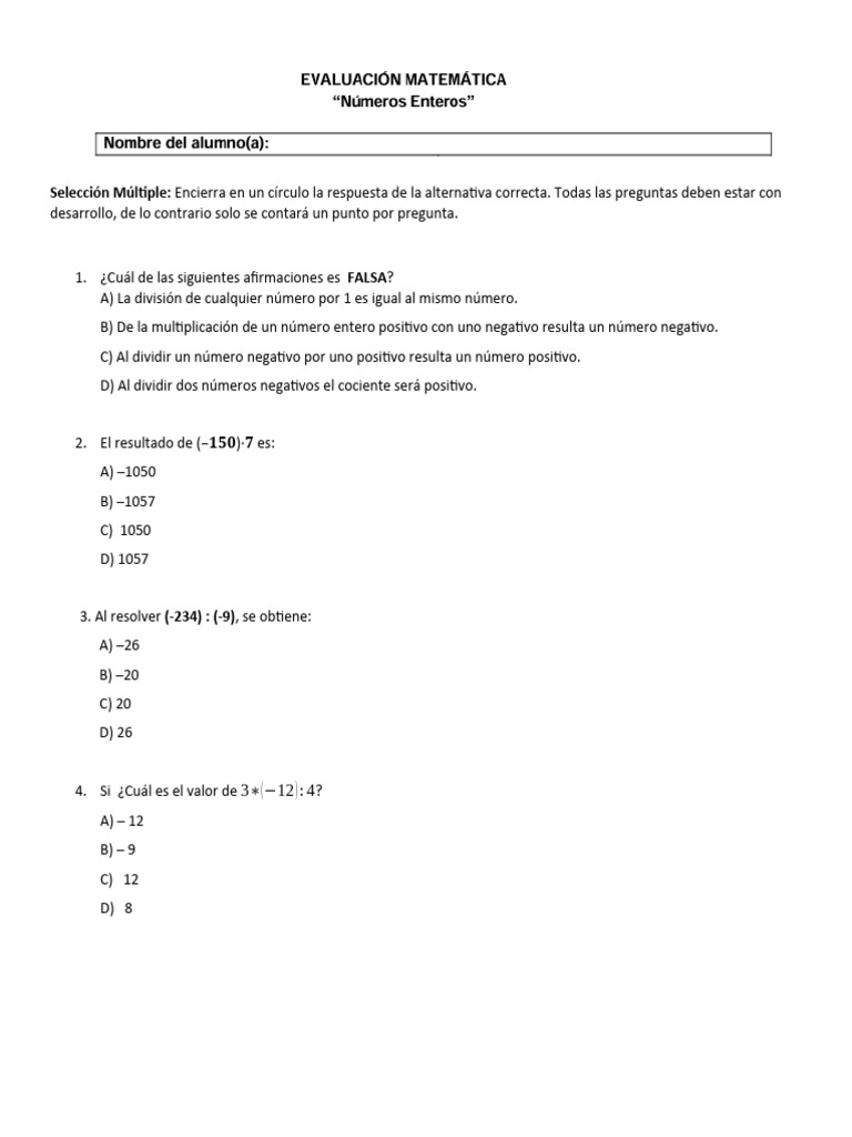 Selección Múltiple Enteros | Descargar gratis PDF | Celsius | División ...