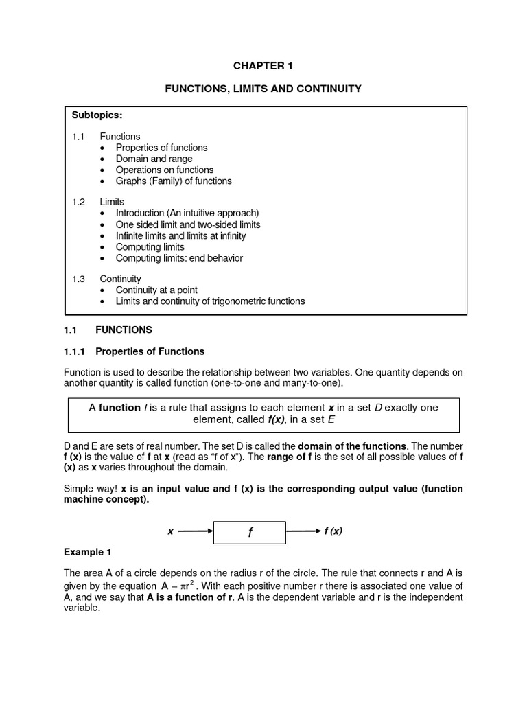 CHAPTER 1 Functions and Limit | PDF | Function (Mathematics) | Limit (Mathematics)