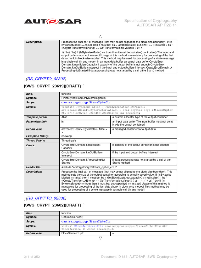 AUTOSAR SWS Cryptography Pages 4 | PDF | Encryption | Parameter (Computer Programming)