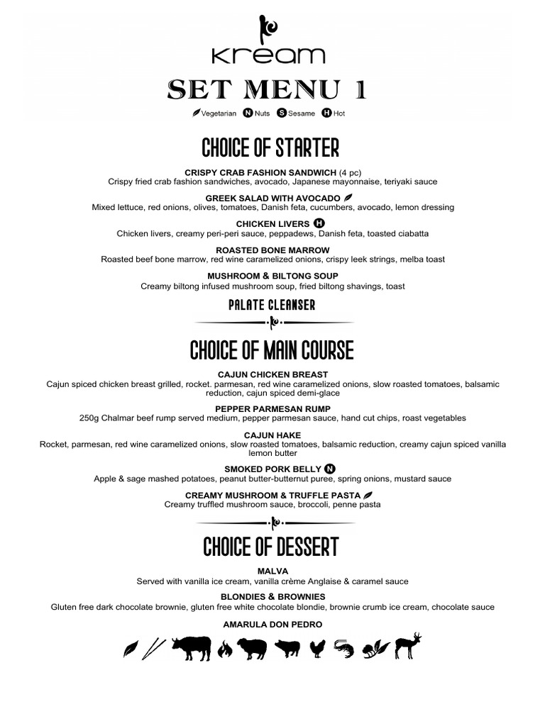 Kream Set Menu 1 September 2023 | PDF
