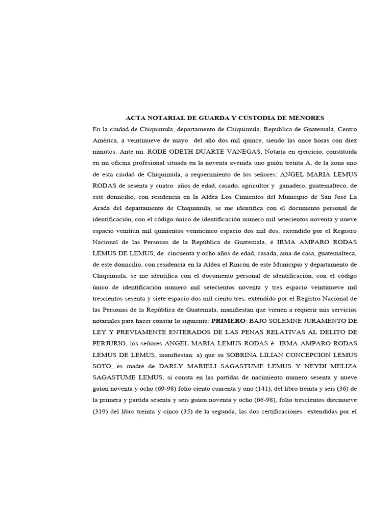 ACT DECLA JURADA GUARDA Y CUSTODIA DE MENOR | PDF | Guatemala