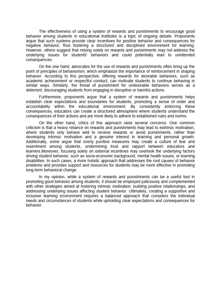 The Effectiveness of Using A System of Rewards and Punishments To ...
