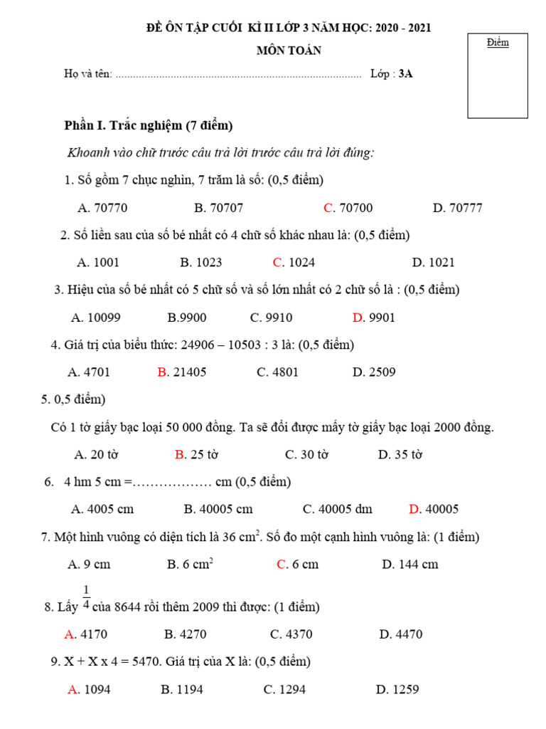 6 Đề KTHKII- 3A3 | PDF