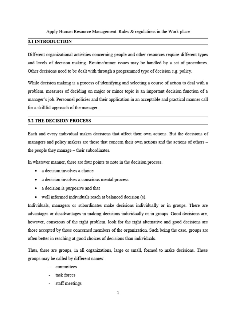 Apply HRM Rules & Regulation in The Work Place | PDF | Policy | Leadership