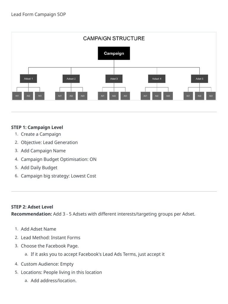 Facebook Lead Form Campaign SOP | PDF | Facebook | Target Audience