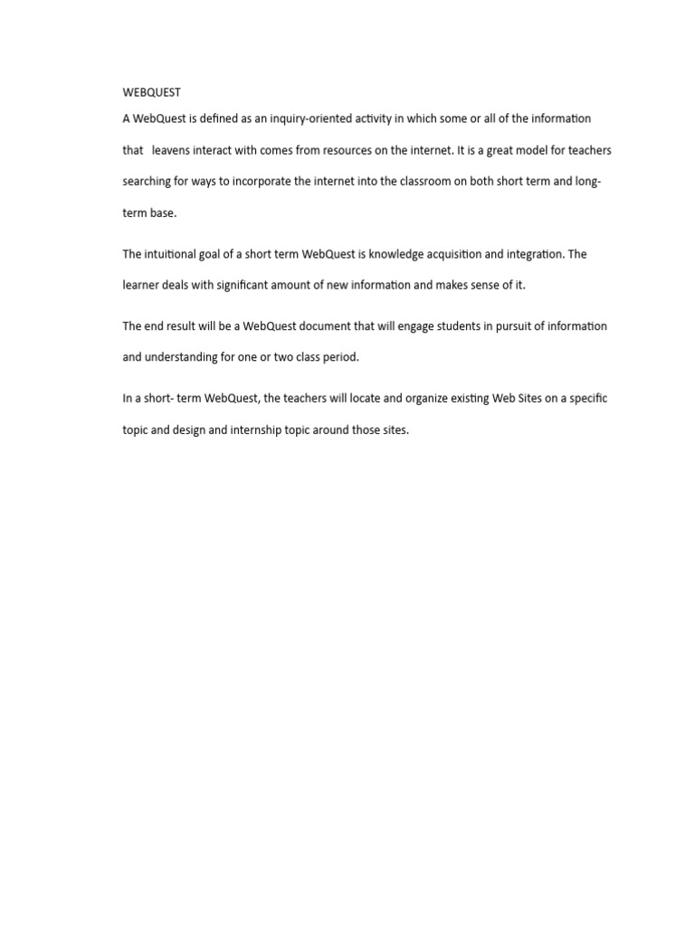 Short-Term WebQuest for Classroom Learning | PDF
