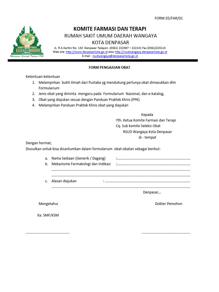 FORM PENGAJUAN OBAT 2021 | PDF