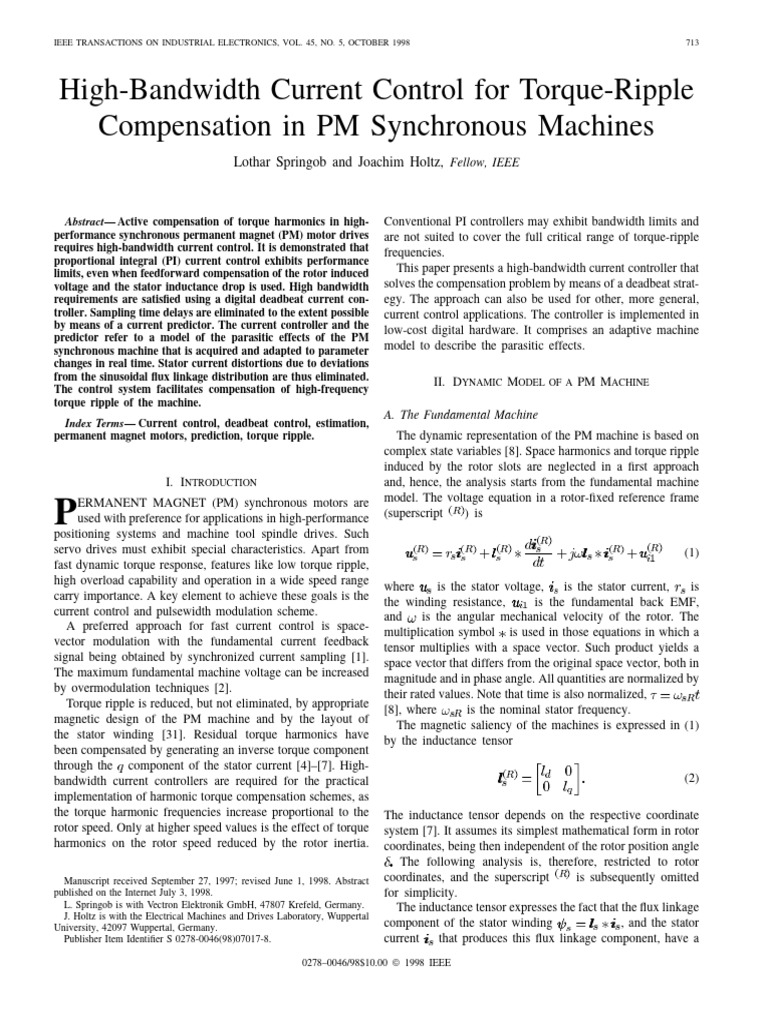 High-Bandwidth Current Control For Torque-Ripple Compensation in PM ...