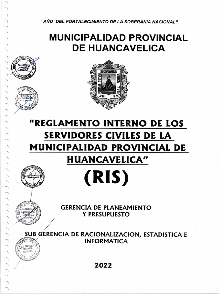 Reglamento Interno de Los Servidores Civiles de La MPH (Ris) | PDF | Gobierno | Gobernancia