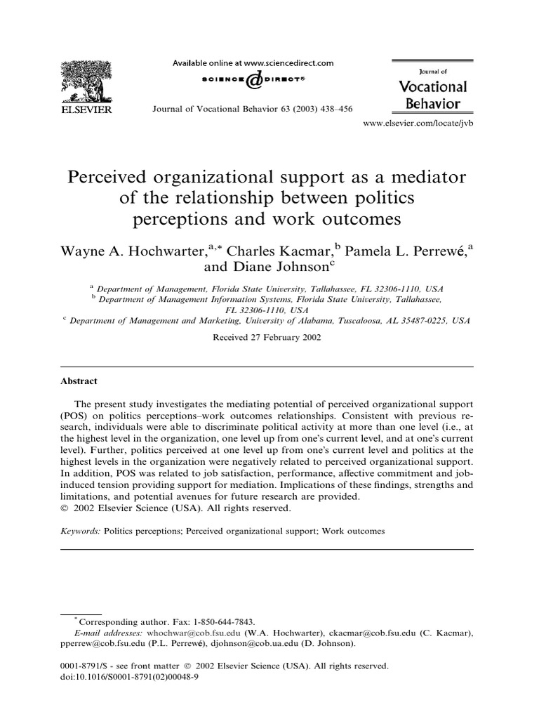 Perceived Organizational Support As A Mediator of The Relationship Between Politics Perceptions ...