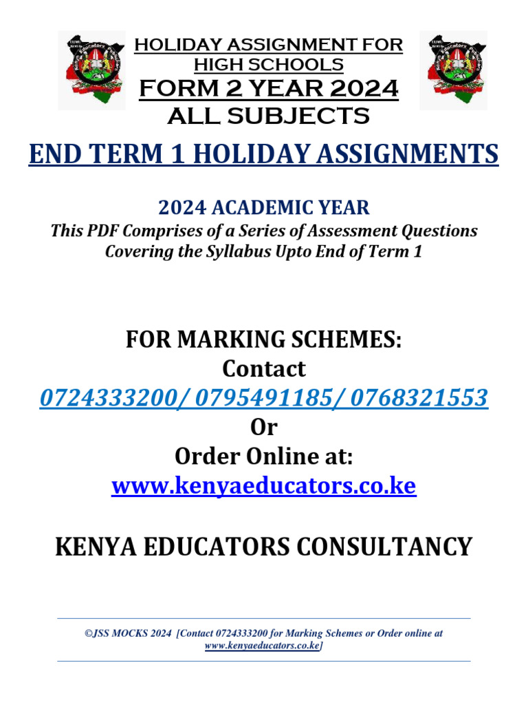 Form 2 Holiday Assignments 2024 | PDF | Chemical Elements | Atoms