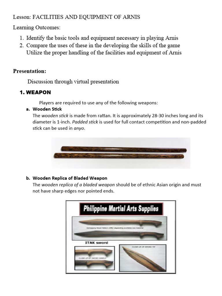 Facilities and Equipment of Arnis | PDF | Knife | Tools