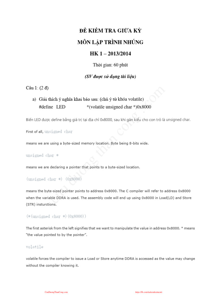 Lap-Trinh-He-Thong-Nhung - Bui-Quoc-Bao - De-Kiem-Tra-Giua-Ky - (Cuuduongthancong - Com) | PDF