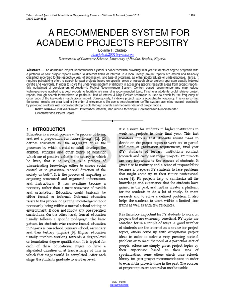 A Recommender System For Academic Projects Repositry | PDF ...